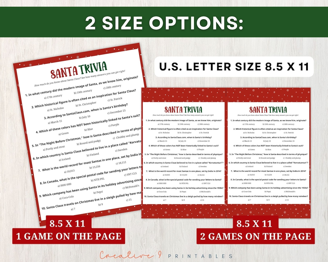 Printable Santa Trivia Game for Adults and Kids, 10 Fun Santa Trivia ...