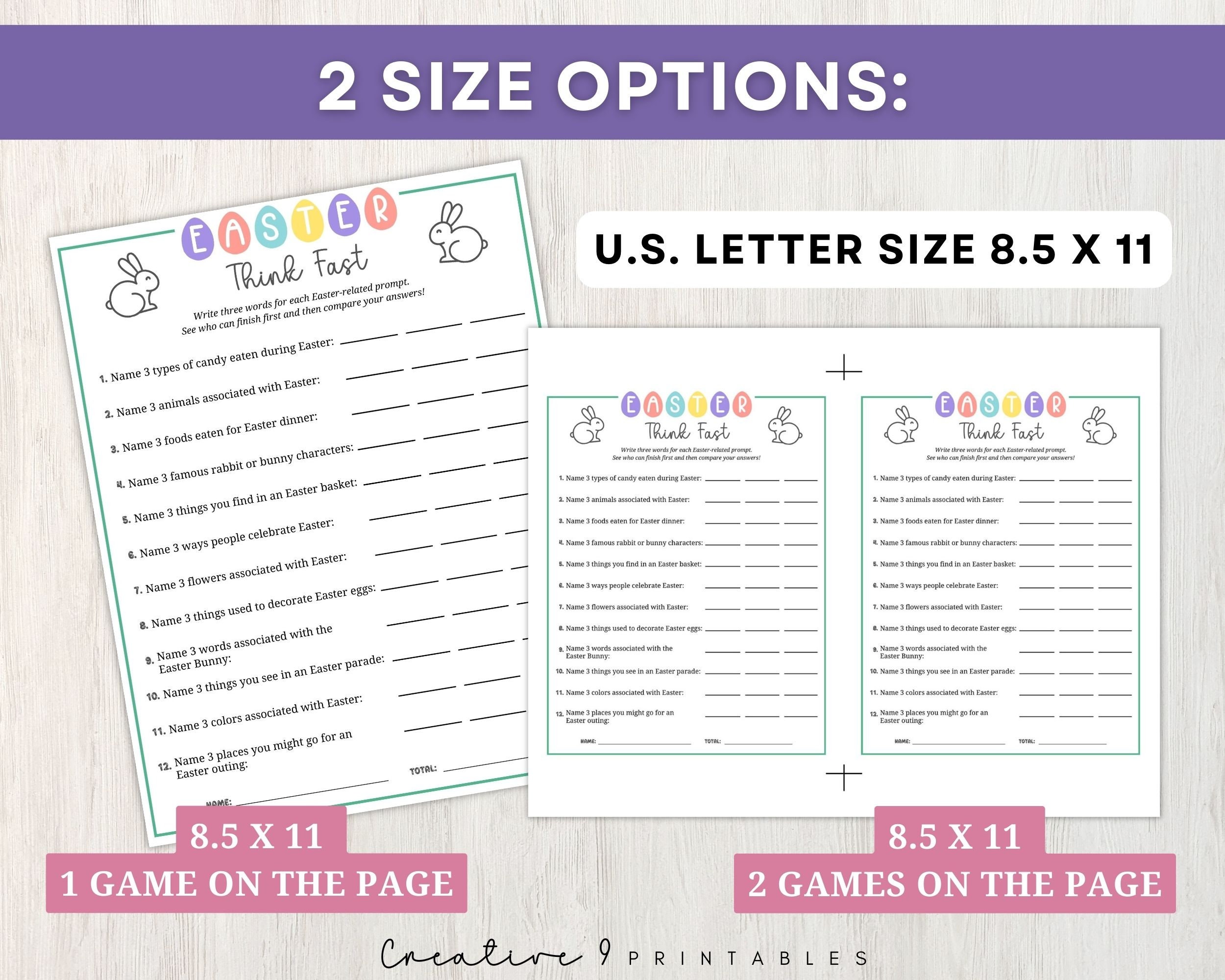 Easter Think Fast Printable Game, Think Quick Icebreaker Activity, Fun ...