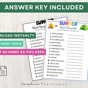 Summer Word Scramble Printable Game for Kids and Adults W/ Answers, 15 ...