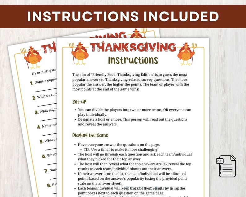 Printable Thanksgiving Friendly Feud Game for Family Gatherings and ...