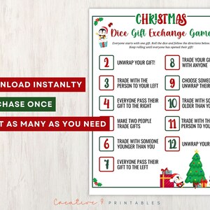 Printable Christmas Gift Exchange Dice Game for Kids and Adults, Fun ...