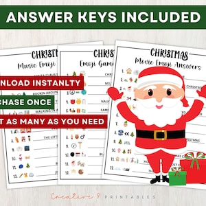 Emoji Christmas Game Bundle for Kids and Adults, 3 Printable Christmas ...