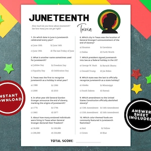 Juneteenth Trivia Game Printable for Kids and Adults, 10 Juneteenth ...
