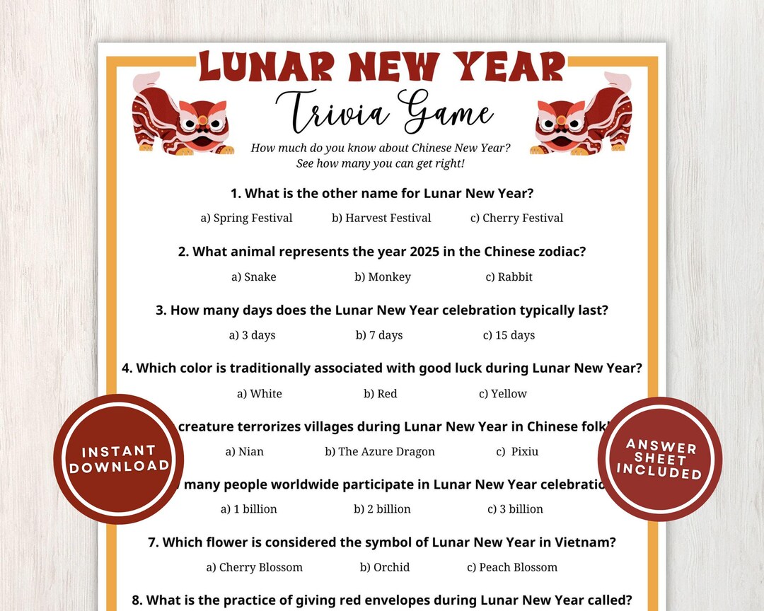 Lunar New Year Trivia 2025, Printable Party Game About Chinese New Year ...