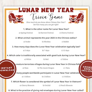 Lunar New Year Trivia 2025, Printable Party Game About Chinese New Year ...