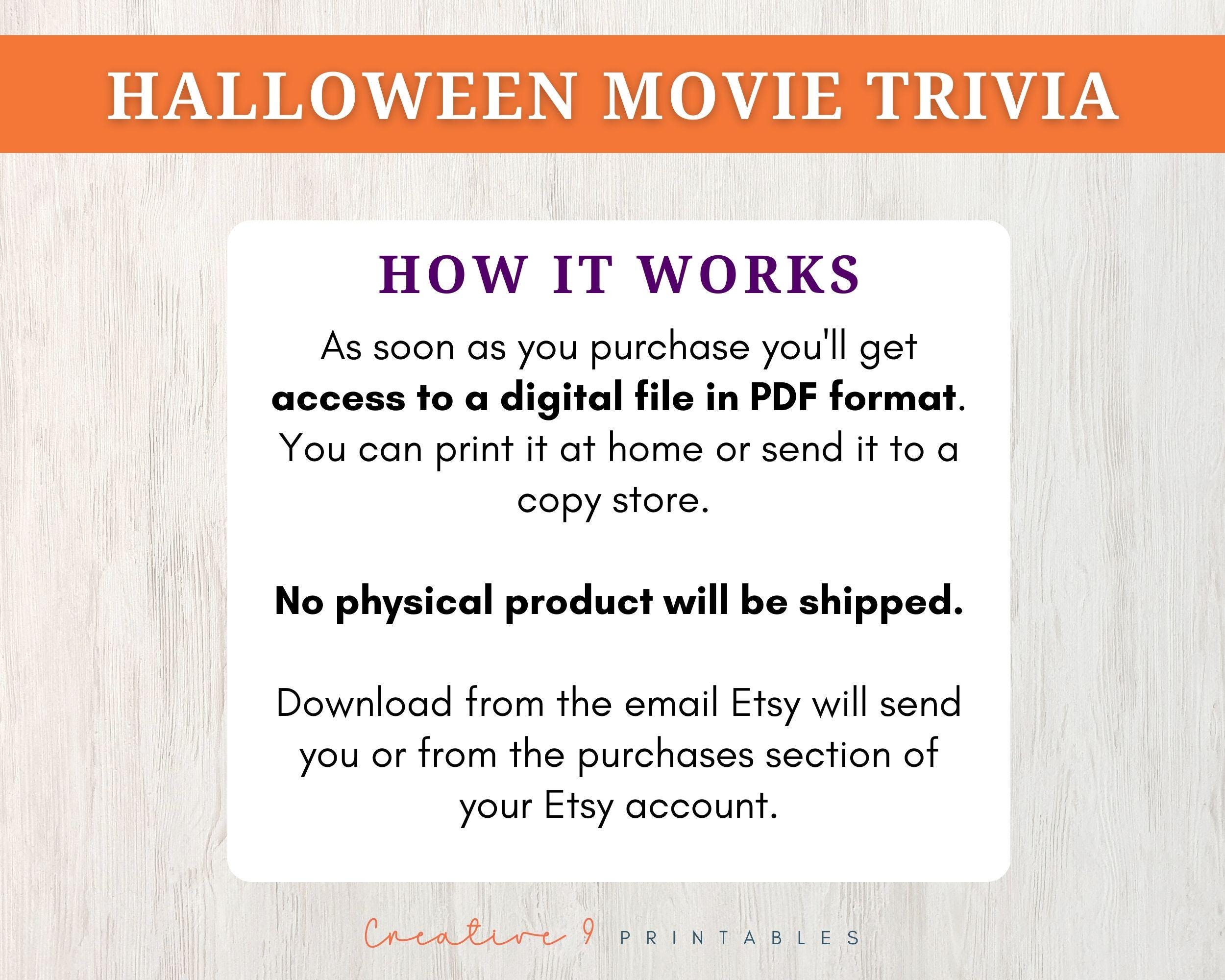 Halloween Movie Trivia Printable Game for Kids and Adults, 10 Trivia ...