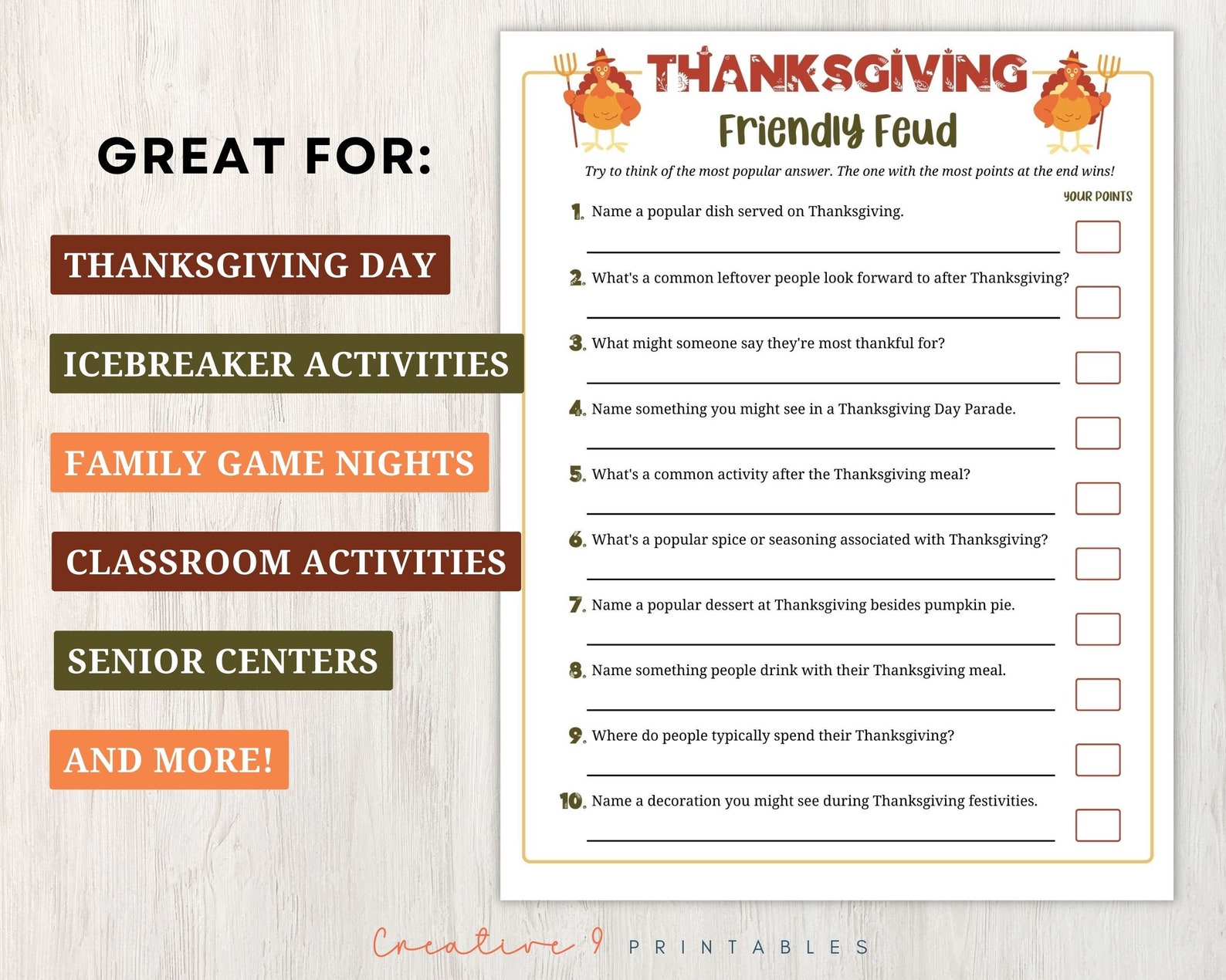 Printable Thanksgiving Friendly Feud Game for Family Gatherings and ...