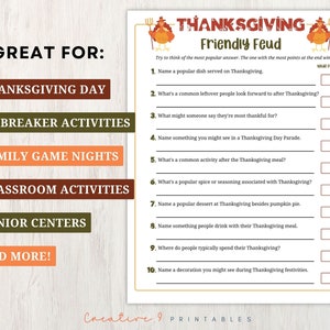 Printable Thanksgiving Friendly Feud Game for Family Gatherings and ...