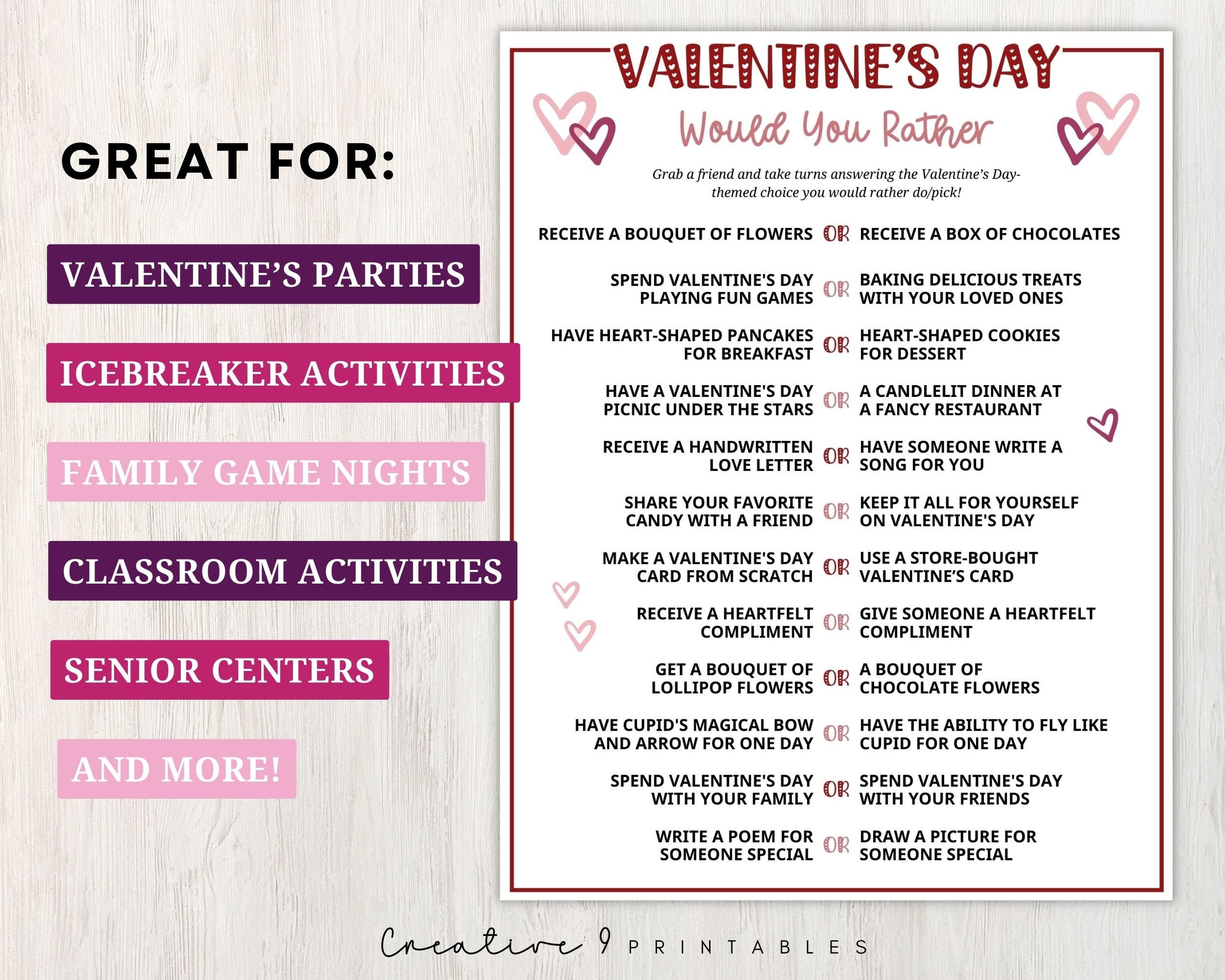 Would You Rather Valentine's Day Game for Kids and Adults, Printable ...