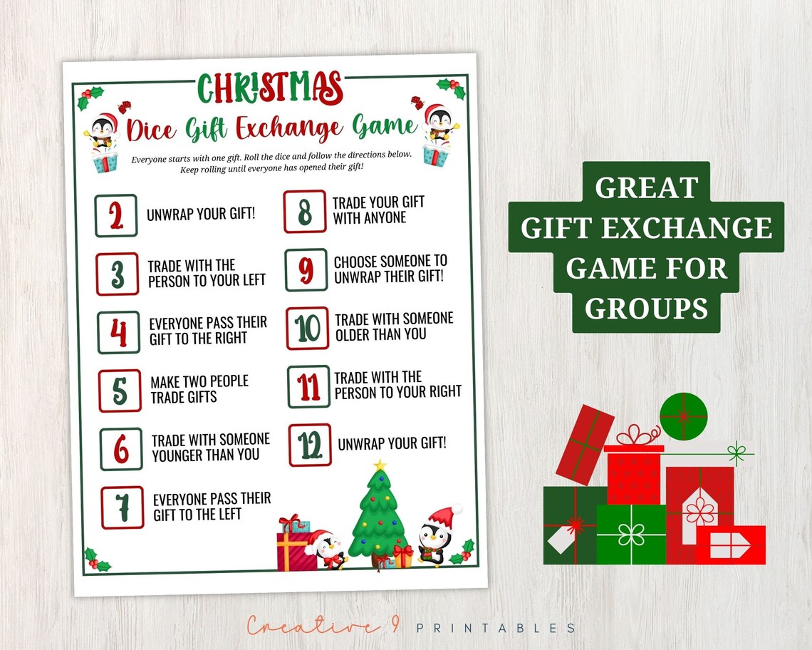 Printable Christmas Gift Exchange Dice Game for Kids and Adults, Fun ...