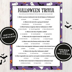 Printable Halloween Trivia Game for Kids and Adults, 10 Halloween ...