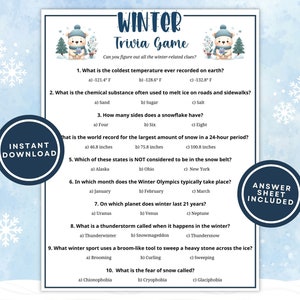 Printable Winter Trivia Game for Kids and Adults, 10 Winter Trivia ...