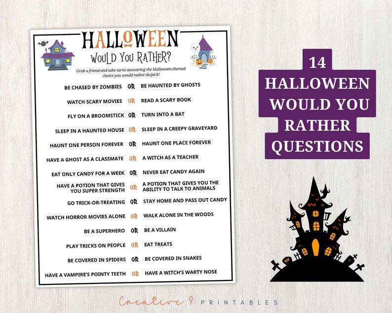 Halloween Would You Rather Game for Kids, Printable This or That With ...