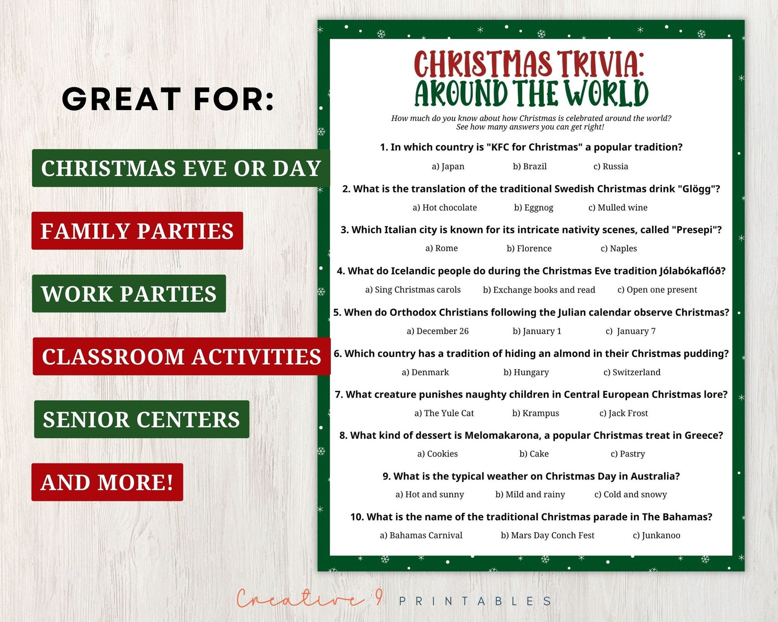 Printable Christmas Trivia Game for Adults and Kids, 10 Fun Christmas ...