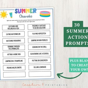 Summer Charades Printable Game for Kids and Teens, 30 Prompts With ...