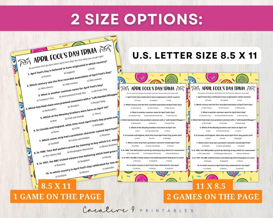 April Fool's Day Trivia Printable Game for Kids and Adults, 10 Trivia ...
