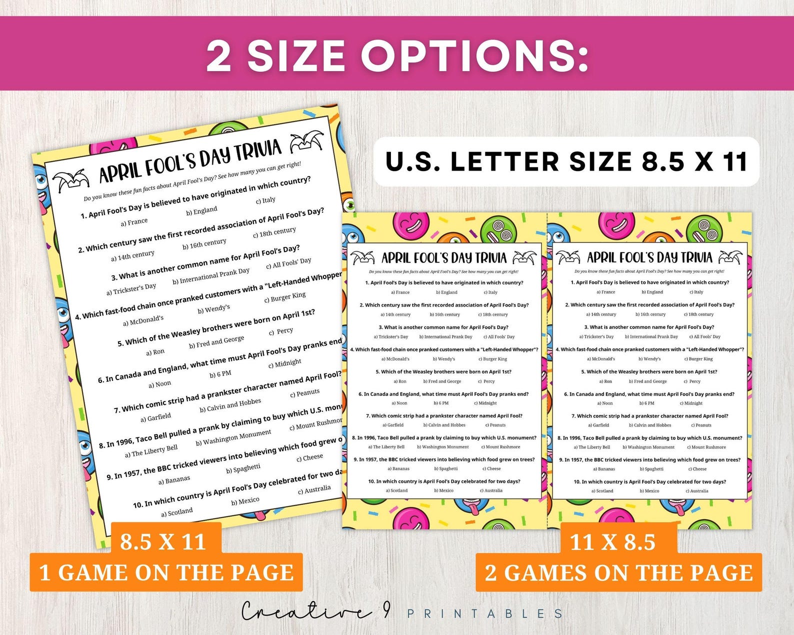 April Fool's Day Trivia Printable Game for Kids and Adults, 10 Trivia ...