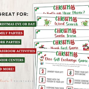 Printable Christmas Game Bundle for Kids and Adults, 22 Christmas Games ...