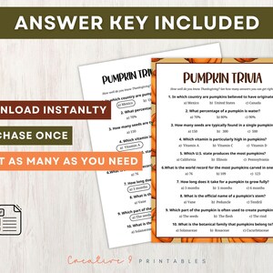 Pumpkin Trivia Game Printable for Kids and Adults, 10 Fall Trivia ...