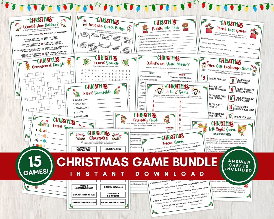 Printable Christmas Game Bundle for Families, 15 Fun Christmas Games ...