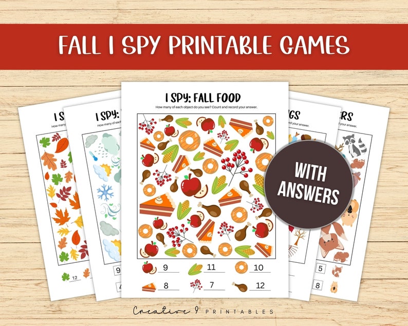 Printable I Spy Fall Game Bundle for Kids, 5 I Spy Games With Fall ...