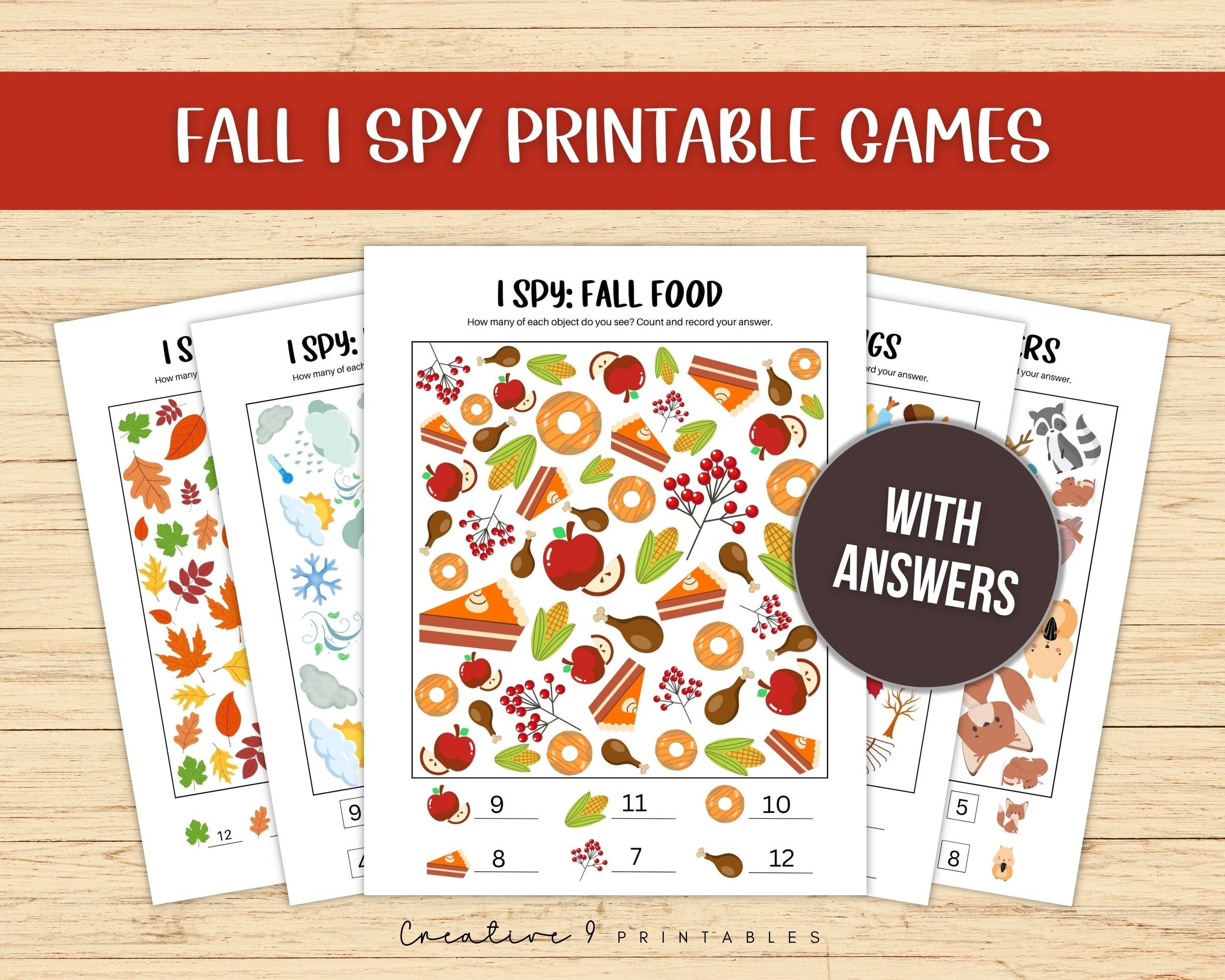 Printable I Spy Fall Game Bundle for Kids, 5 I Spy Games With Fall ...