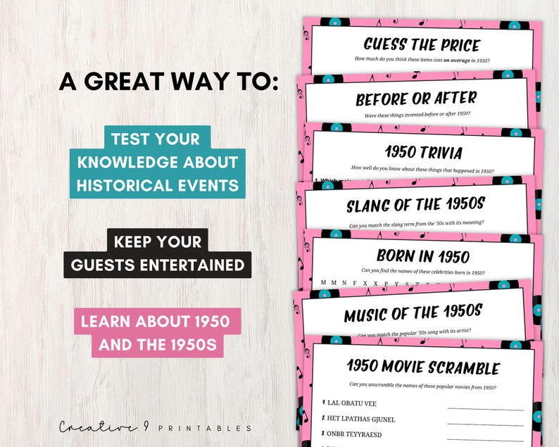 1950 Trivia Game Bundle, 75th Birthday Party Games, 75th Printable ...
