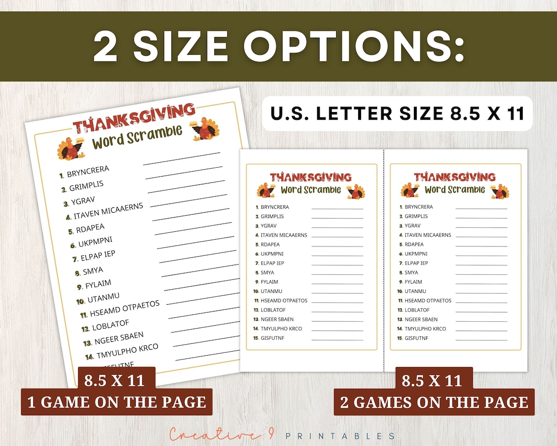 Printable Thanksgiving Word Scramble Game for Kids or Adults With ...