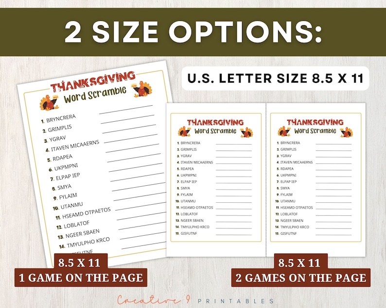 Printable Thanksgiving Word Scramble Game for Kids or Adults With ...
