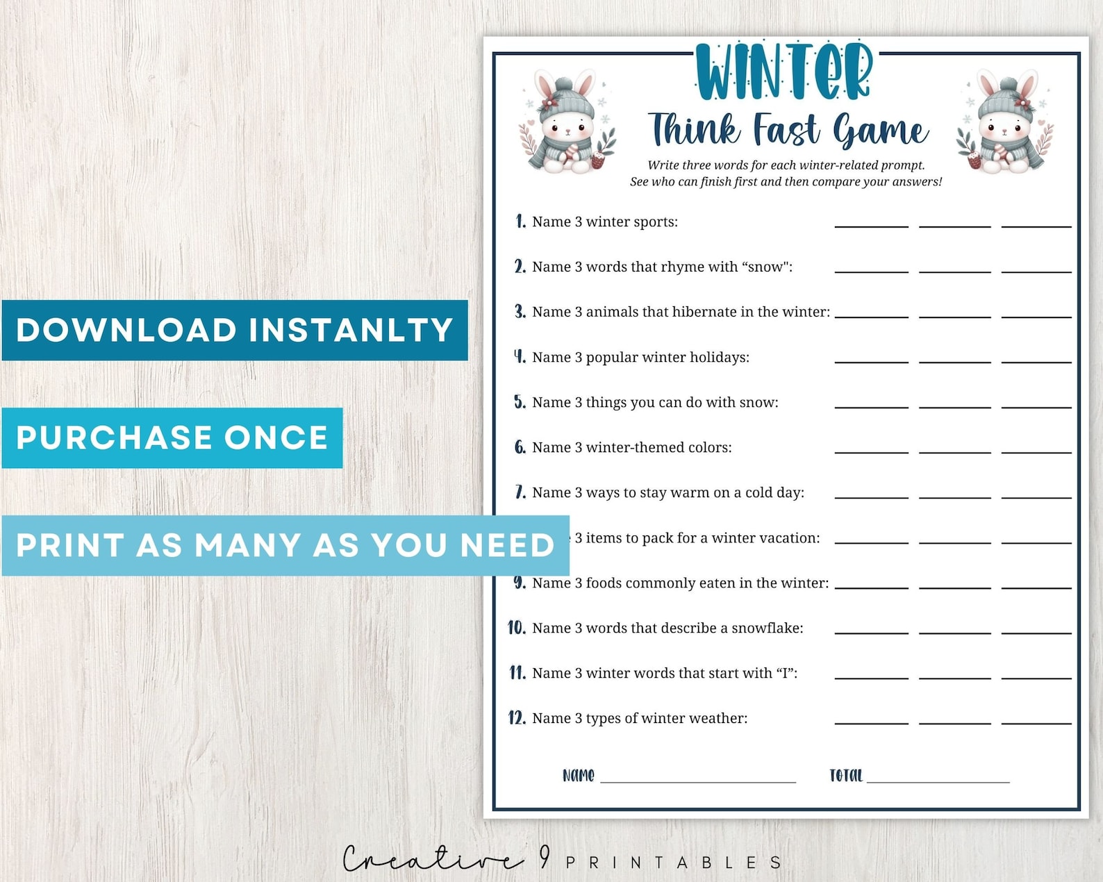 Printable Winter Think Fast Game for Kids and Adults, Think Fast ...