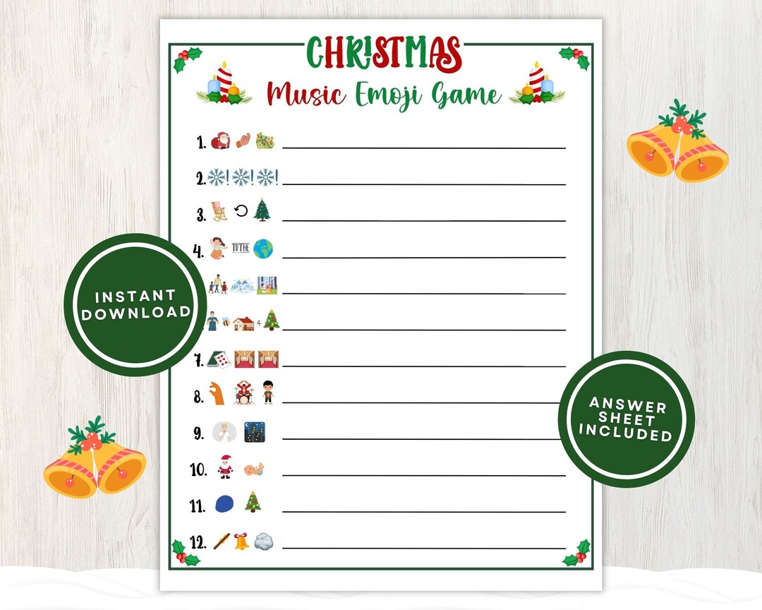 Printable Christmas Song Emoji Game for Kids and Adults, 12 Christmas ...