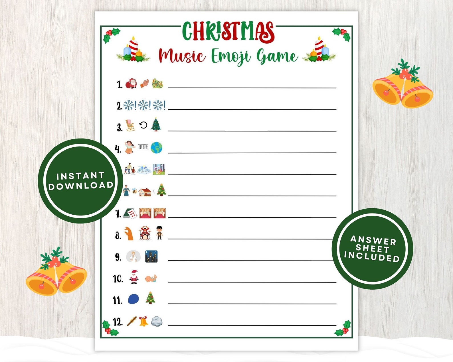 Printable Christmas Song Emoji Game for Kids and Adults, 12 Christmas ...