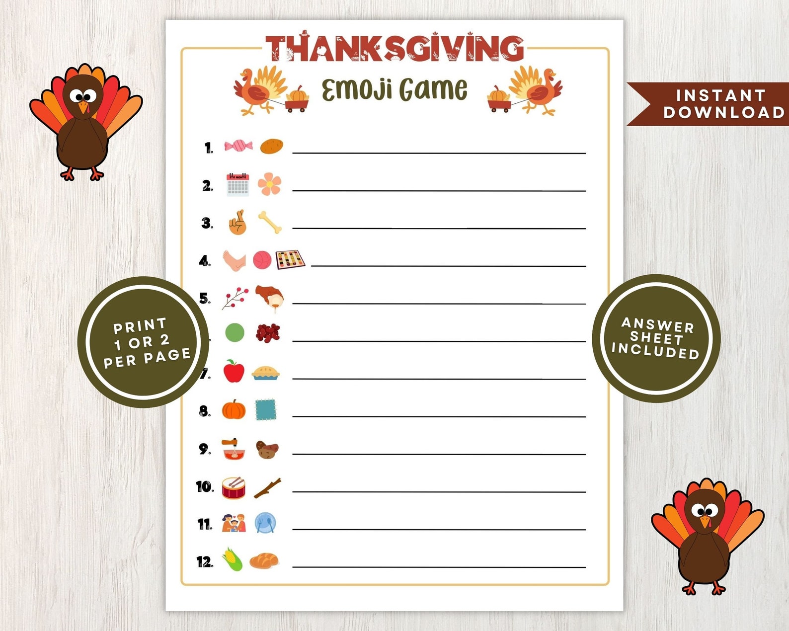 Printable Thanksgiving Emoji Game for Kids and Adults, Great ...