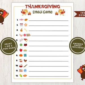Printable Thanksgiving Emoji Game for Kids and Adults, Great ...