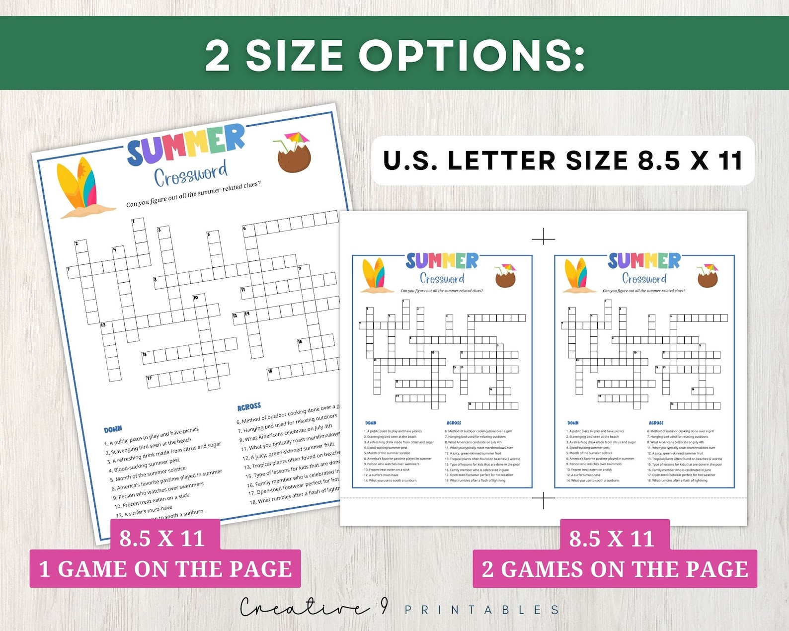 Summer Crossword Puzzle for Kids and Adults, Fun Printable Summertime ...