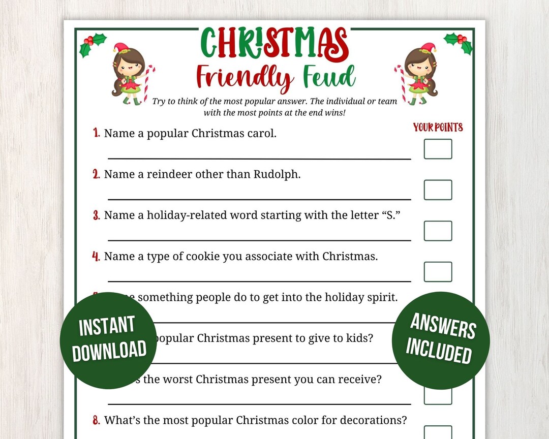 Printable Christmas Friendly Feud Game With 10 Questions and Answer ...