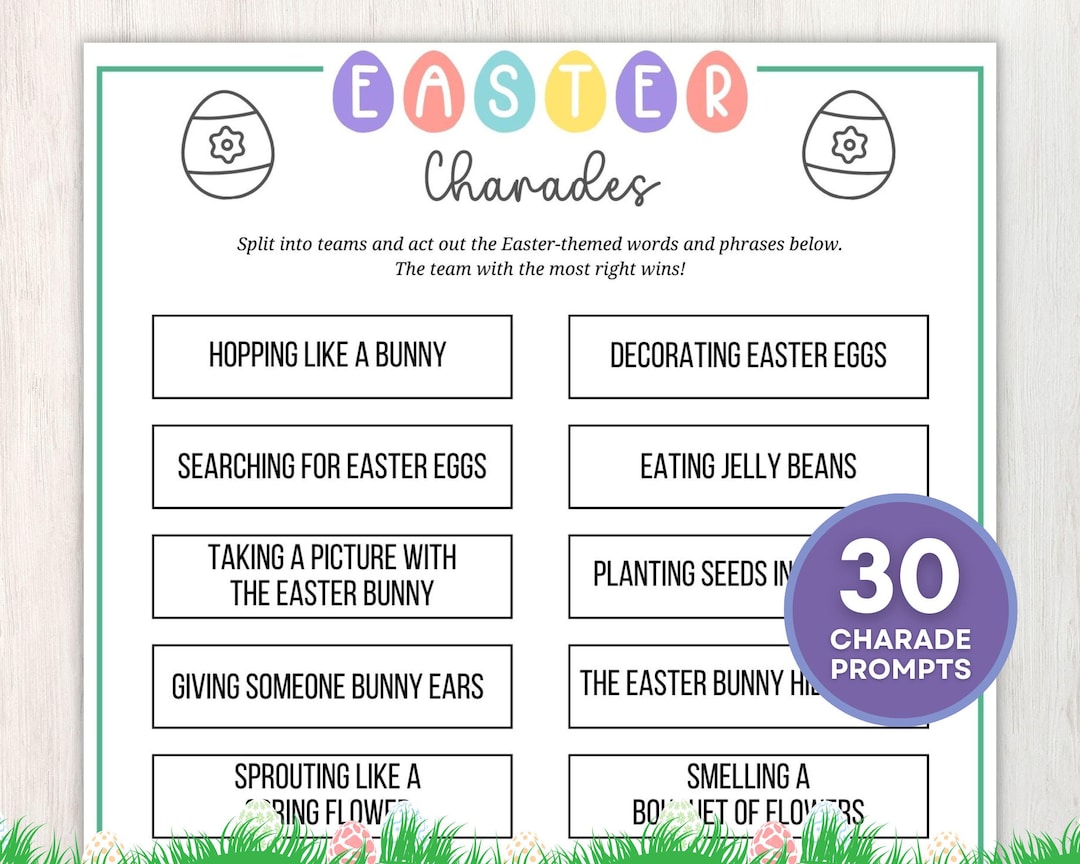 Easter Charades Game for Kids, 30 Printable Prompts With Spring Action ...