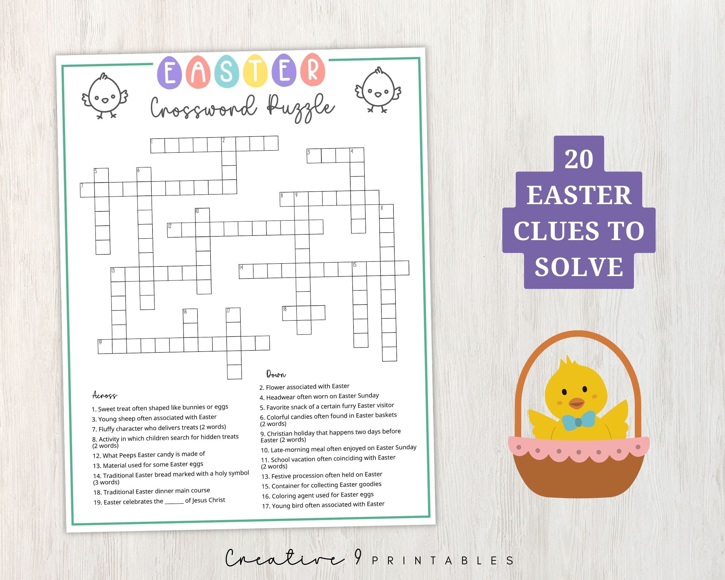 Easter Crossword Puzzle for Kids and Adults, Fun Printable Word Game ...