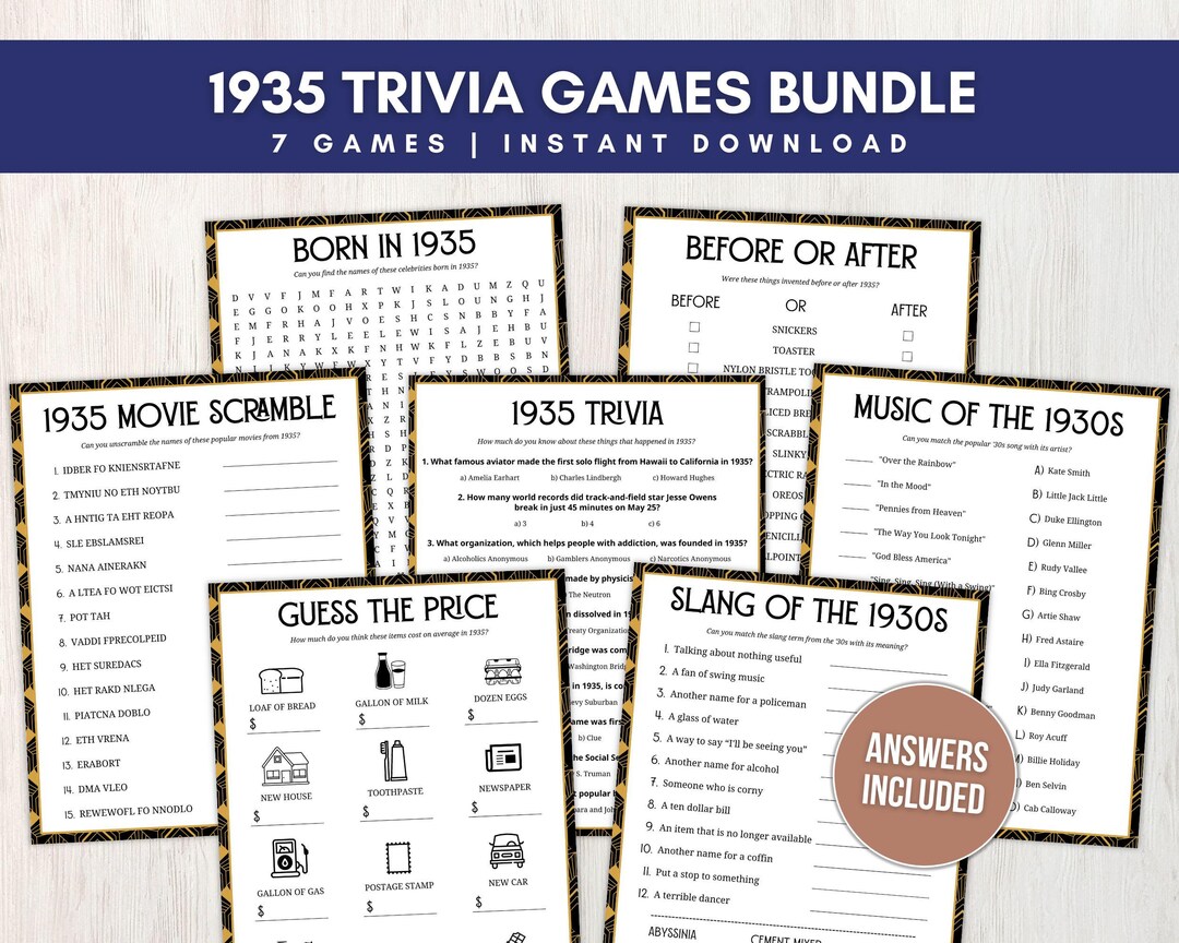1935 Trivia Game Bundle for Adults, 90th Birthday Game, Back in 1935 ...