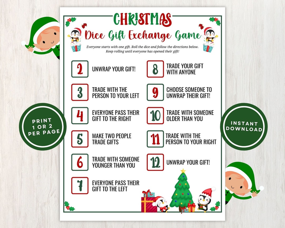 Printable Christmas Gift Exchange Dice Game for Kids and Adults, Fun ...