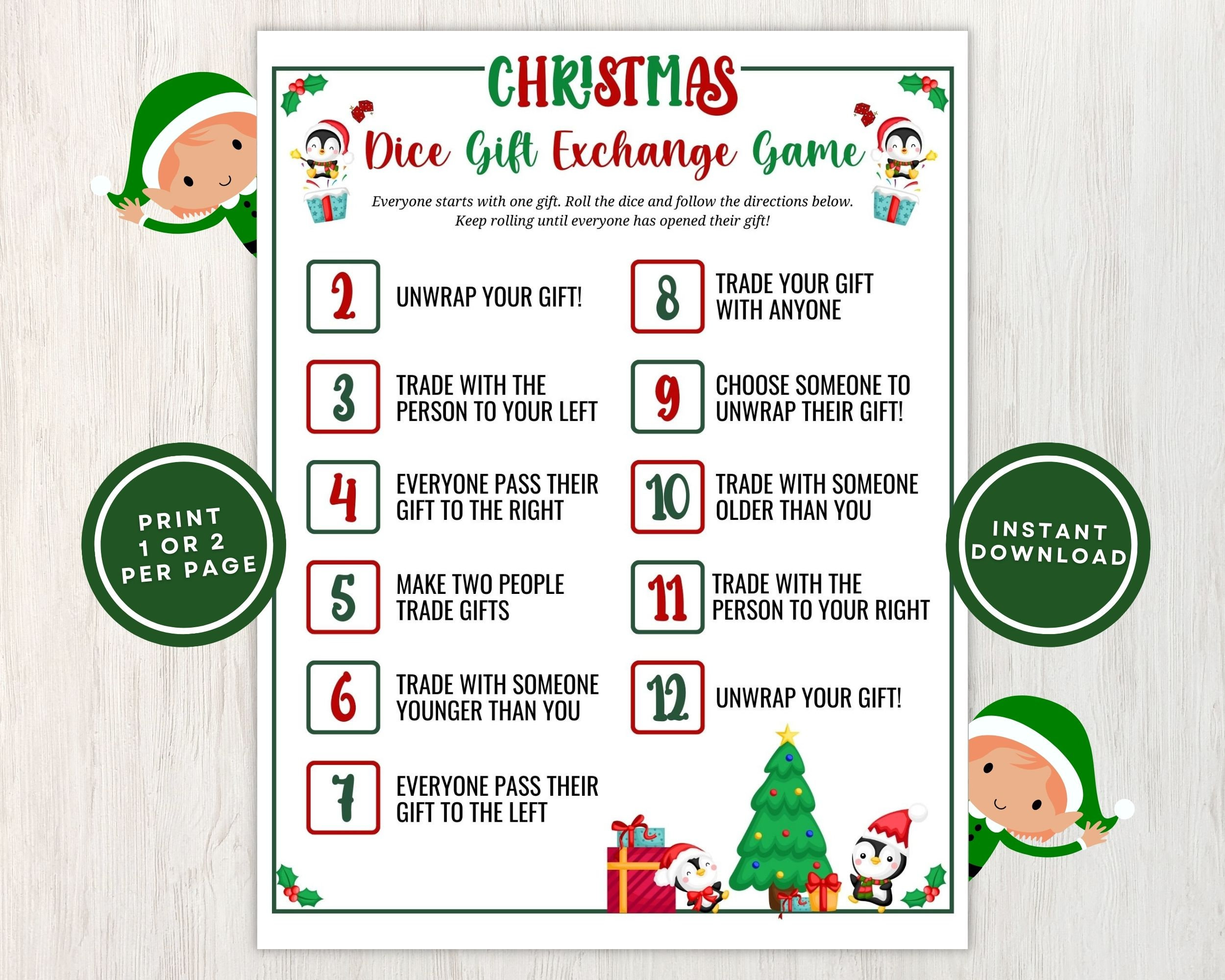 Printable Christmas Gift Exchange Dice Game for Kids and Adults, Fun ...