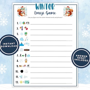 Printable Winter Emoji Game for Kids and Adults, Fun Winter Trivia Game ...