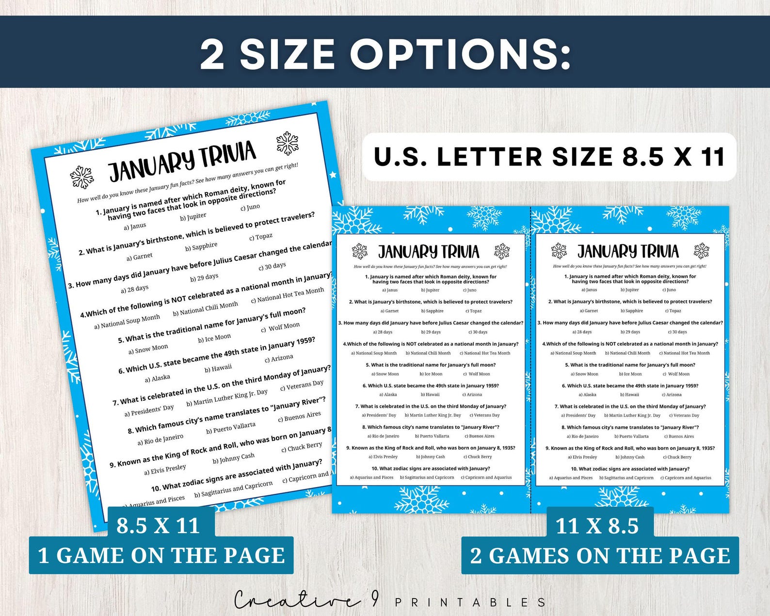 January Trivia Printable Game for Kids and Adults, 10 Fun Facts Quiz ...