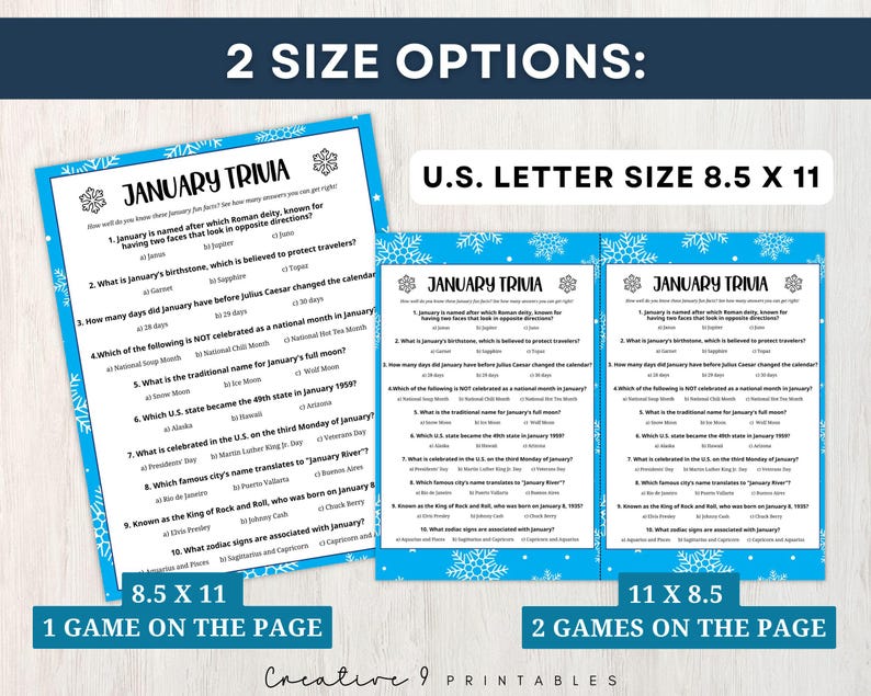 January Trivia Printable Game for Kids and Adults, 10 Fun Facts Quiz ...