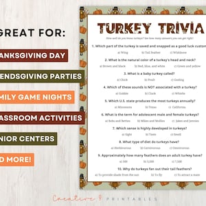 Printable Turkey Trivia Game for Kids and Adults, 10 Thanksgiving ...