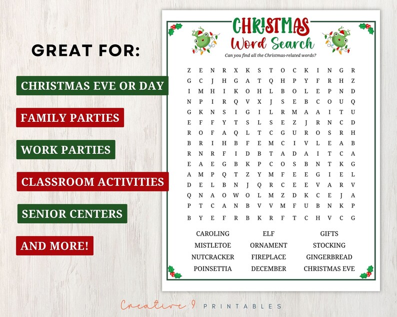 Christmas Word Search Printable PDF Puzzle for Adults and Kids ...
