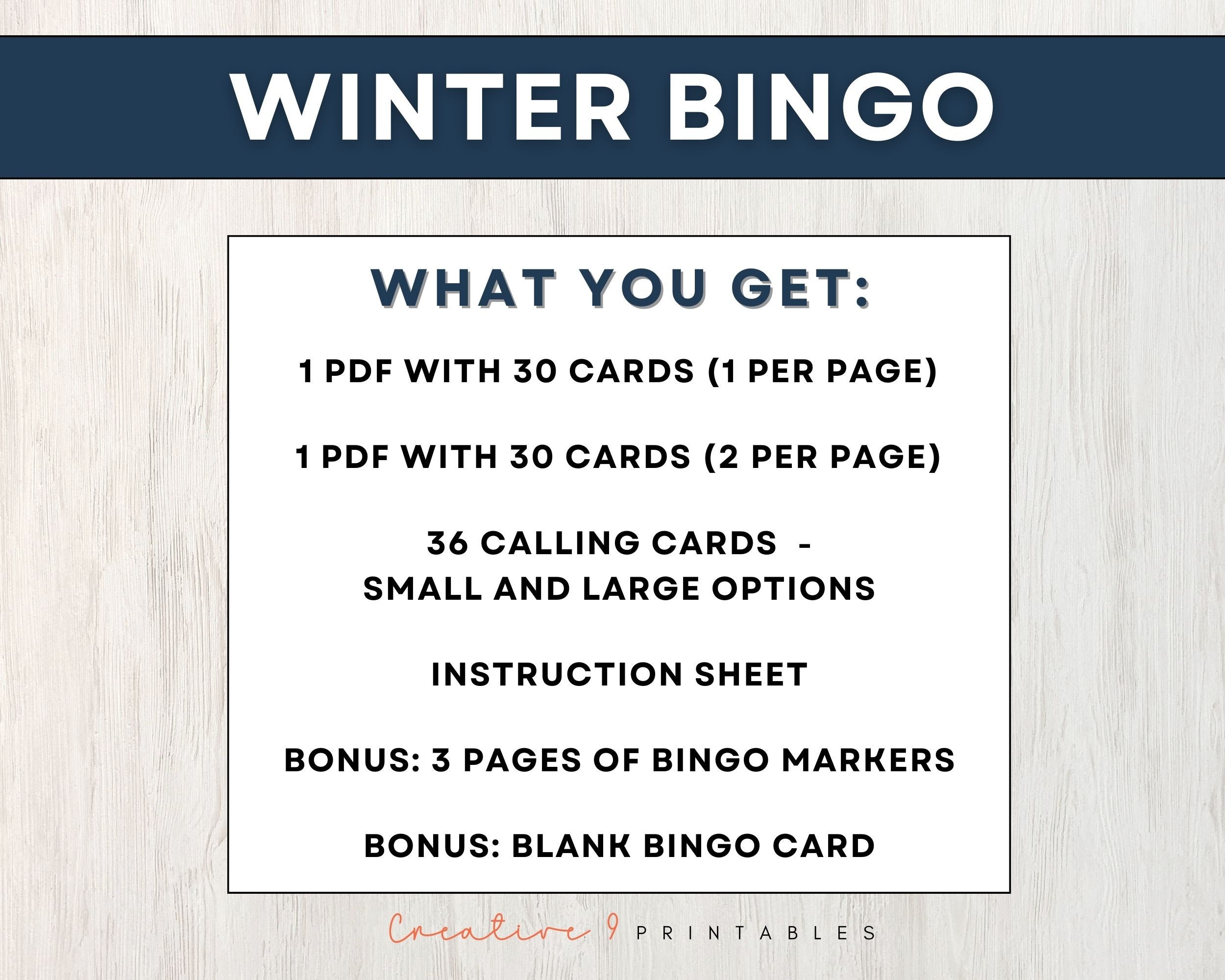 Winter Bingo Printable Game for Kids, Adults, and Seniors, 30 Bingo ...