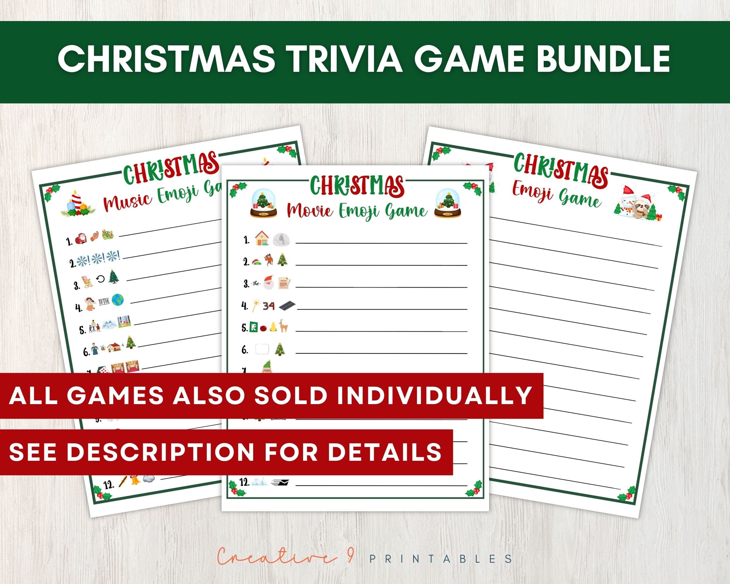 Emoji Christmas Game Bundle for Kids and Adults, 3 Printable Christmas ...