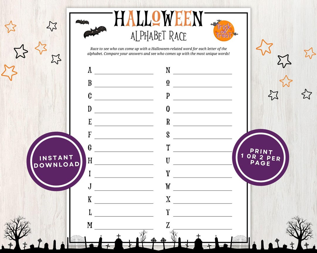 Halloween A to Z Printable Game for Kids and Adults, Halloween Alphabet ...