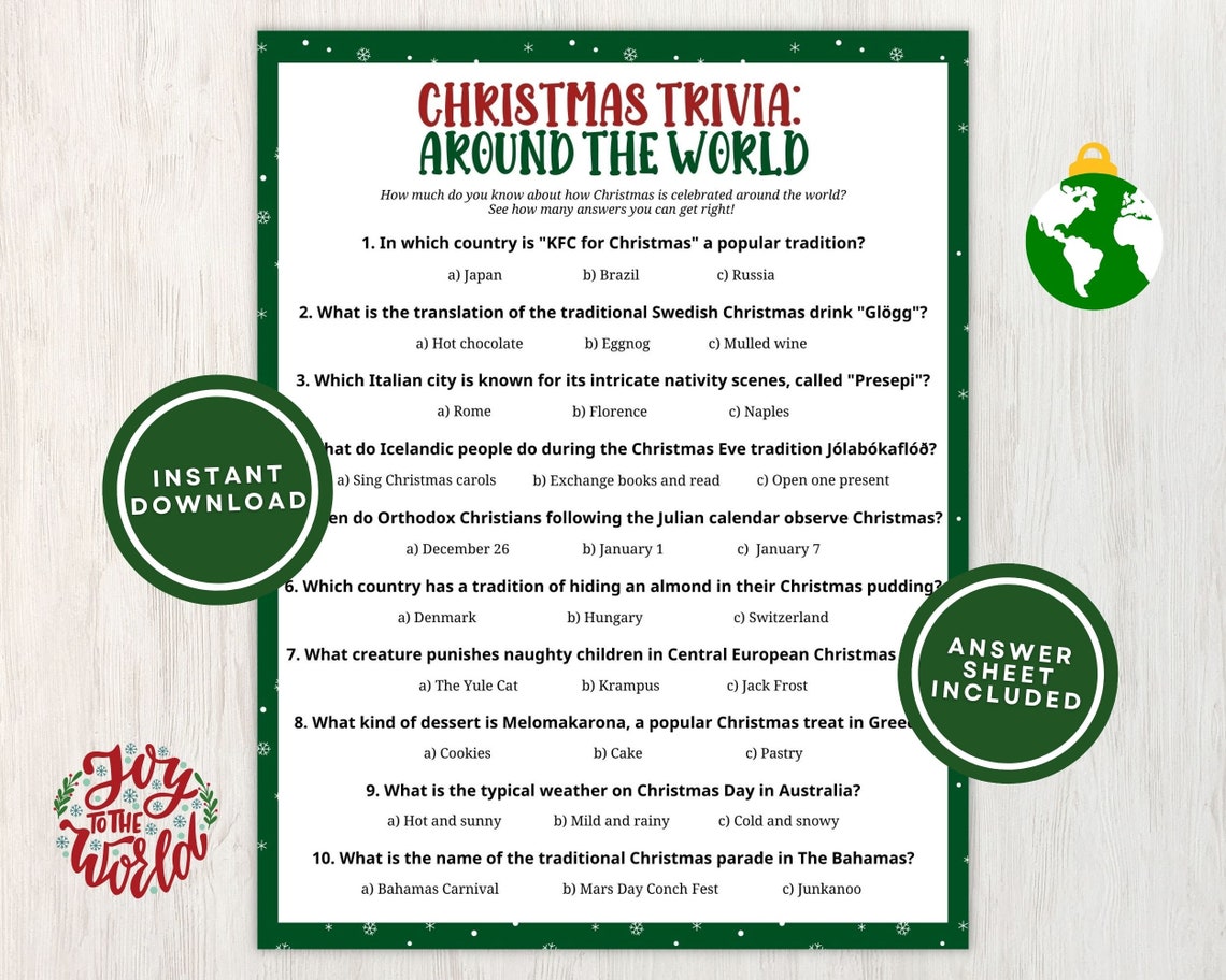 Printable Christmas Trivia Game for Adults and Kids, 10 Fun Christmas ...